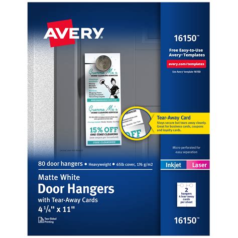 Avery Printable Door Hangers With Tear Away Cards 16150 425x11