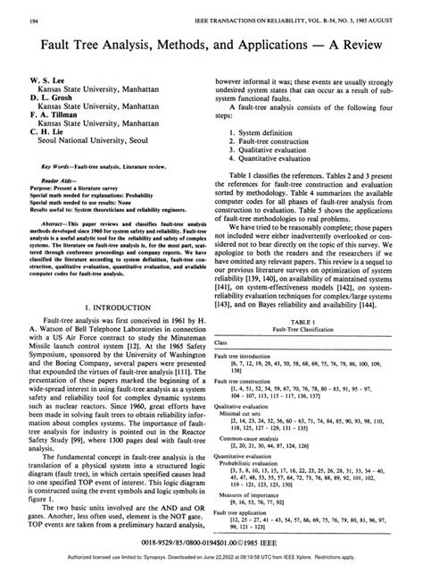 Fault Tree Analysis Methods And Applications A Review Download Free Pdf Reliability