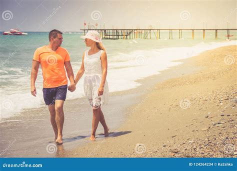 Beach Couple Walking On Romantic Travel Honeymoon Vacation Summer