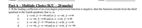 Solved Part A Multiple Choice Ku 20 Marks 1 If The