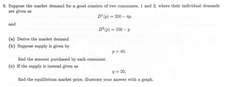 Solved 9 Suppose The Market Demand For A Good Consists Of