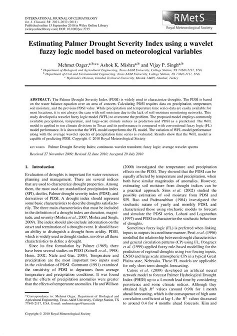 Pdf Estimating Palmer Drought Severity Index Using A Wavelet Pdf Dokumen Tips