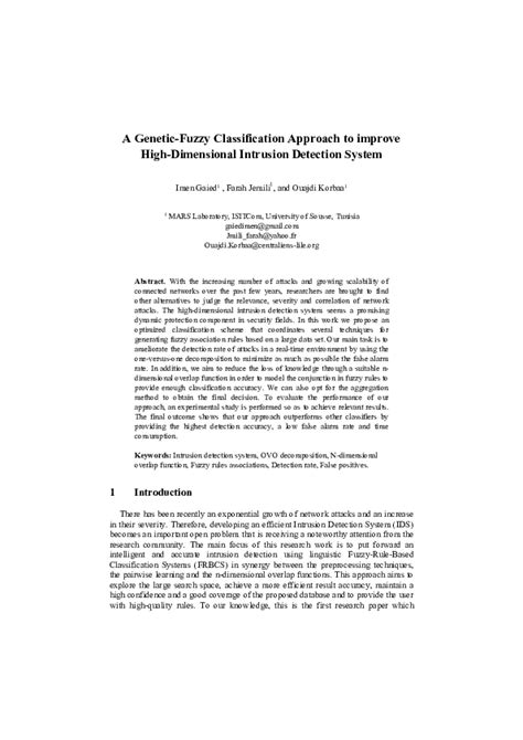 Pdf A Genetic Fuzzy Classification Approach To Improve High Dimensional Intrusion Detection System