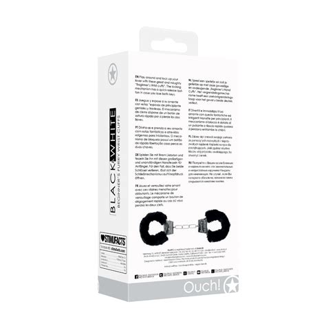 Ouch Black And White Pleasure Furry Handcuffs With Quick Release Button