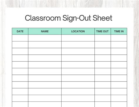 Elementary Middle High School Classroom Sign Out Sheet Printable