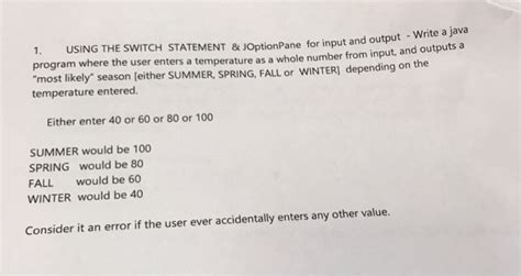 Solved Using The Switch Statement And Joptionpane For Input