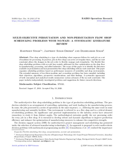 Pdf Multi Objective Permutation And Non Permutation Flow Shop