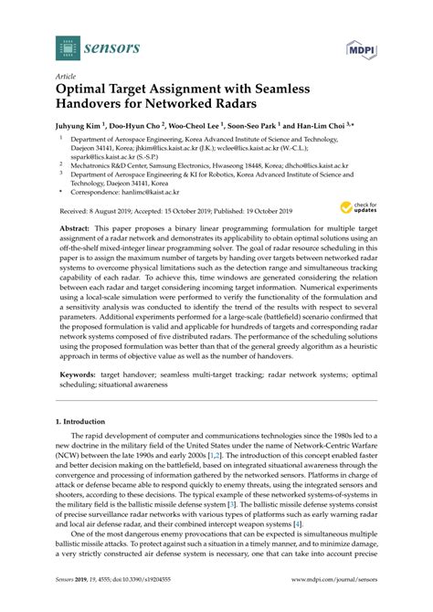 PDF Optimal Target Assignment With Seamless Handovers For Networked Radars
