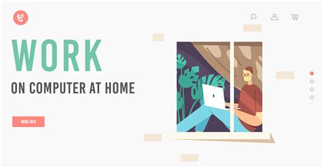 원격 프리랜서 작업 방문 페이지 템플릿 집에서 Windowsill에 앉아 힙스터 옷을 입고 남자 프리랜서 가정 생활에 대한 스톡 벡터 아트 및 기타 이미지 Istock
