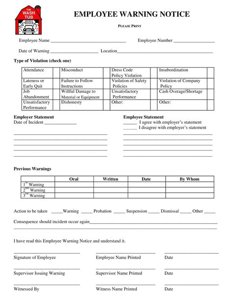 Free Printable Employee Warning Notice Templates [pdf And Excel]