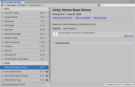 installation unity atoms