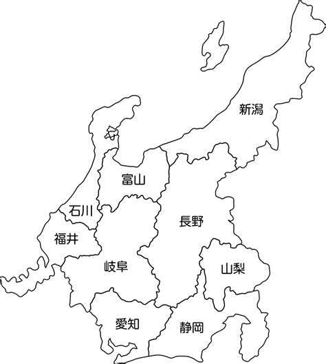 白地図中部地方の無料イラストフリー素材都道府県名入り イラストストック