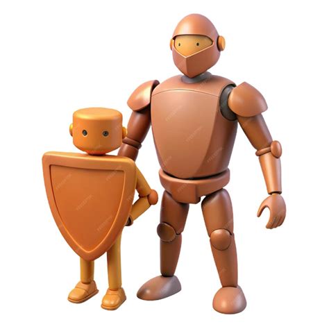 A Robot And A Shield Are Standing Next To Each Other Premium Ai