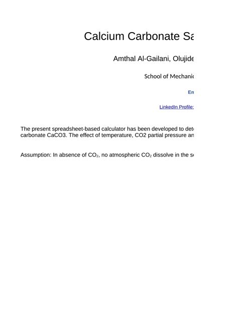 Pdf Calcium Carbonate Saturation Index Calculator