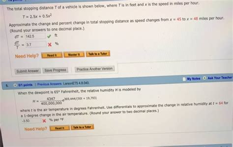 Solved The Total Stopping Distance T Of A Vehicle Is Shown Below