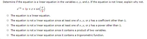 Solved Determine If The Equation Is A Linear Equation In The Chegg Com
