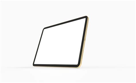 흰색 배경에 격리된 복사 공간이 있는 태블릿 화면의 3d 렌더링 3차원 형태에 대한 스톡 사진 및 기타 이미지 3차원 형태 가상현실 노트북 Istock