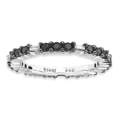 225mm 925 Sterling Silver Prong Set Stackable Polished Black Diamond
