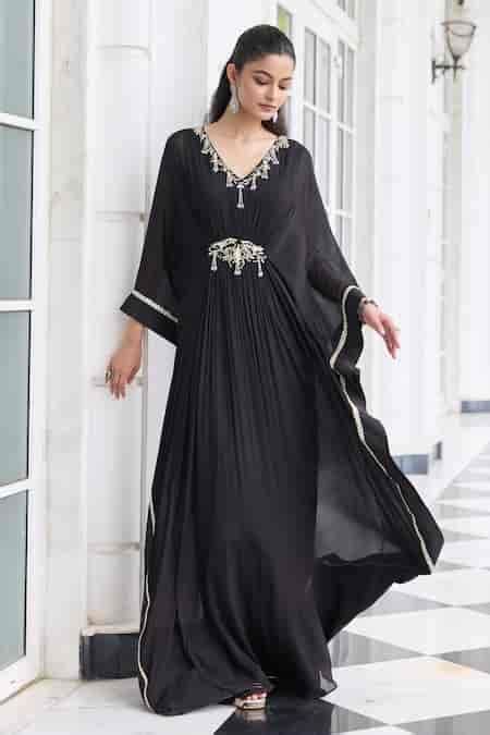 Buy Black Chiffon Satin Beads Sequins Metallic Jannat Embellished