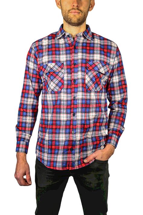 Mens Long Sleeve Flannelette Shirt Navyredwhite 100 Cotton Check