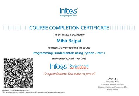 Mihir Bajpai On Linkedin Pythonprogramming Coding Infosys Springboard Learning Education