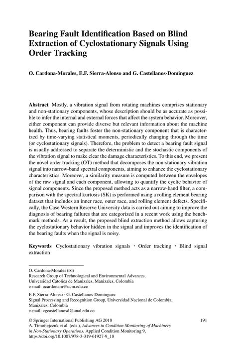 Pdf Bearing Fault Identification Based On Blind Extraction Of Cyclostationary Signals Using
