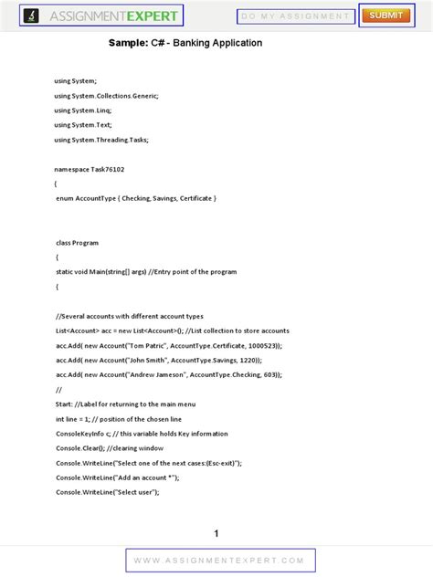 Banking Application Programming C Sharp D 76102 Pdf C Sharp Programming Language