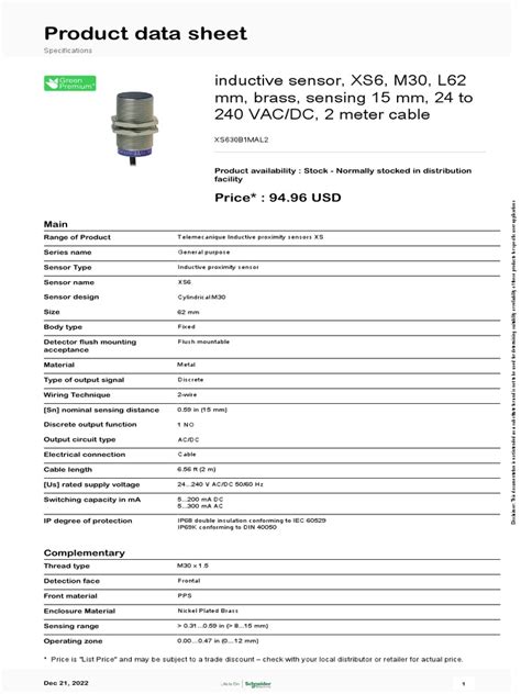 Inductive And Capacitive Sensors Xs And Xt Xs630b1mal2 Pdf Alternating Current Electrical