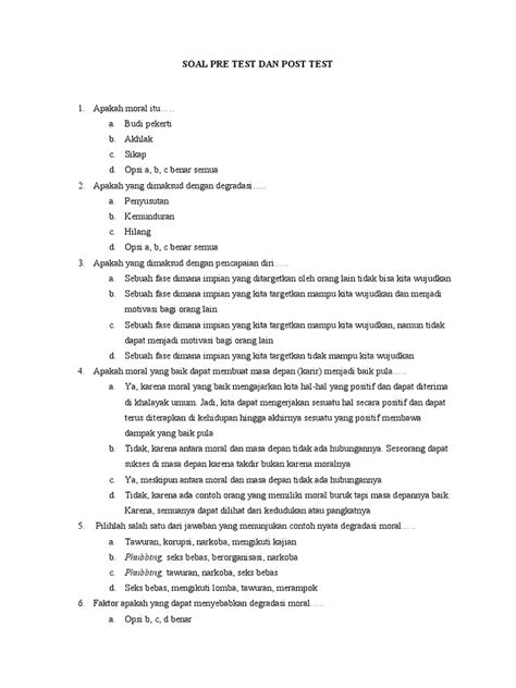 Soal Pre Test Dan Post Test Pdf