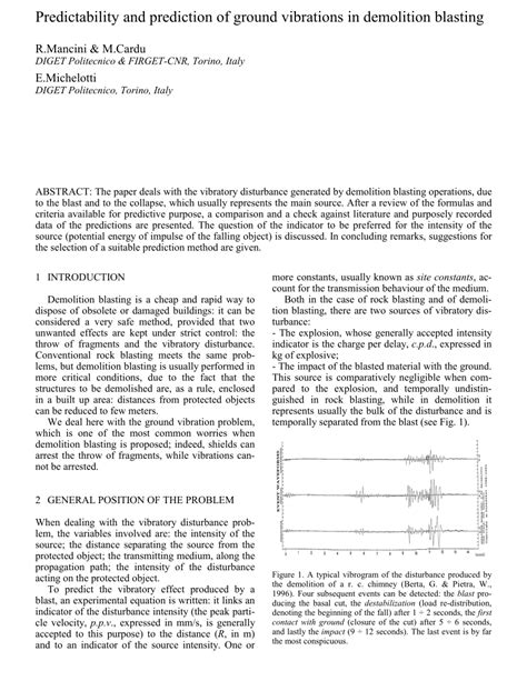 Pdf Predictability And Prediction Of Ground Vibrations In Demolition Blasting