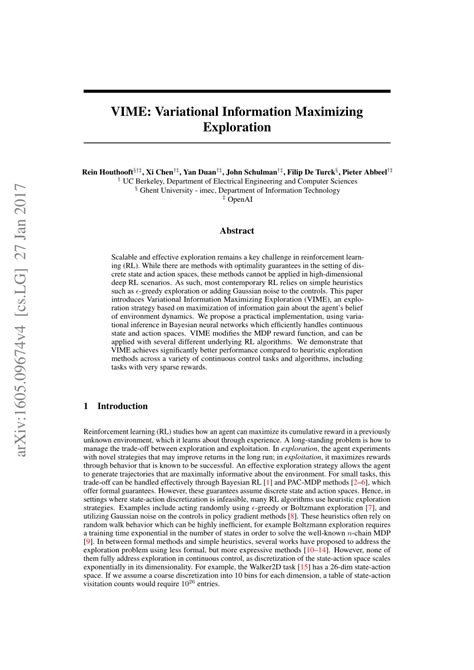 Pdf Vime Variational Information Maximizing Exploration
