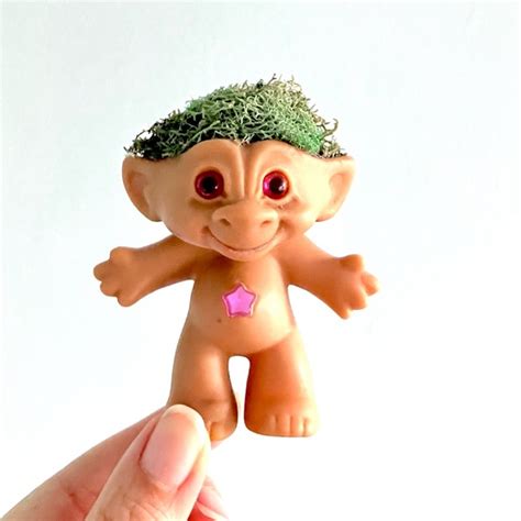 Vintage Accents Vintage 8s Troll Doll Gem Belly Mossy Planter Decor