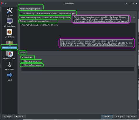 Freecad → Edit → Preferences → Addon Manager → Addon Manager Options · Issue 103 · Freecad