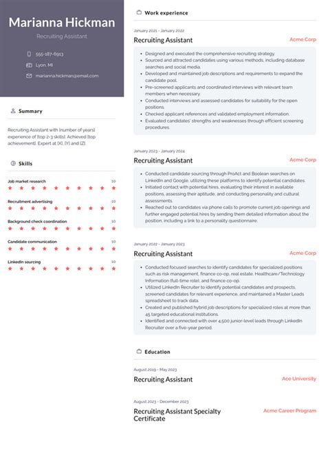 Recruiting Assistant Resume Examples And Templates