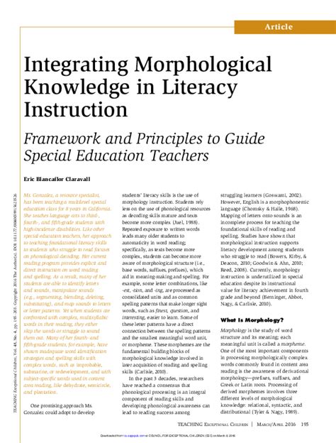 Pdf Integrating Morphological Knowledge In Reading Intervention