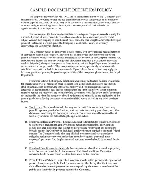 Data Retention Policy Template Free