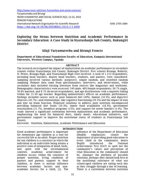 Exploring The Nexus Between Nutrition And Academic Performance In Secondary Education A Case
