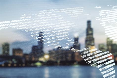 흐릿한 고층 빌딩 배경 글로벌 기술 개념 다중 노출에 북미 홀로그램의 디지털 지도 프리미엄 사진