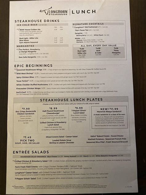 Menu At Longhorn Steakhouse Hot Springs