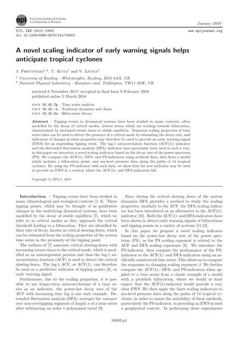A Novel Scaling Indicator Of Early Warning Signals Helps Anticipate Tropical Cyclones Request Pdf