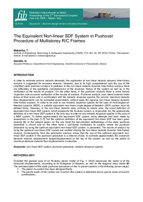 Pdf The Equivalent Non Linear Sdf System In Pushover Procedure Of Multistorey R C Frames