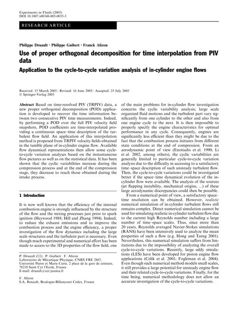 Pdf Use Of Proper Orthogonal Decomposition For Time Interpolation From Piv Data