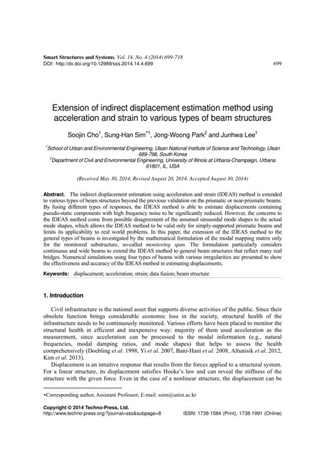 Pdf Extension Of Indirect Displacement Estimation Method Using Acceleration And Strain To