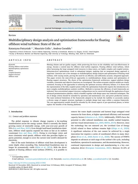 Pdf Multidisciplinary Design Analysis And Optimisation Frameworks For Floating Offshore Wind