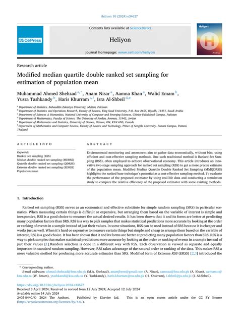 Pdf Modified Median Quartile Double Ranked Set Sampling For Estimation Of Population Mean