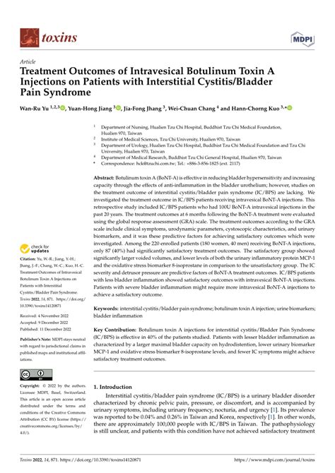 Pdf Treatment Outcomes Of Intravesical Botulinum Toxin A Injections
