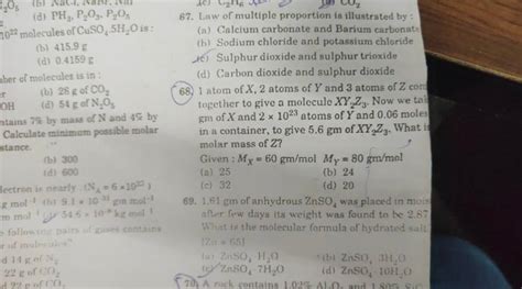 Aber Of Molecules Is In 68 I Atom Of X 2 Atoms Of Y And 3 Atoms Of Z C