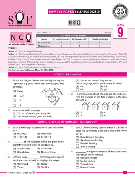 Cyber Olympiad For Class 9 Sample Question Paper 01 Olympiad Tester