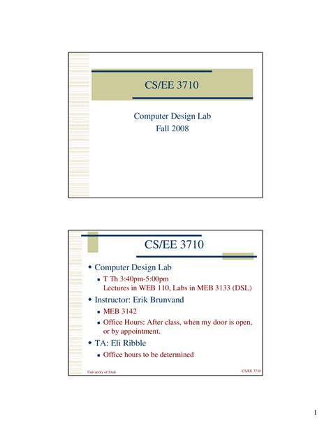 Computer Design Lab Lecture Slides Cs 3710 Docsity