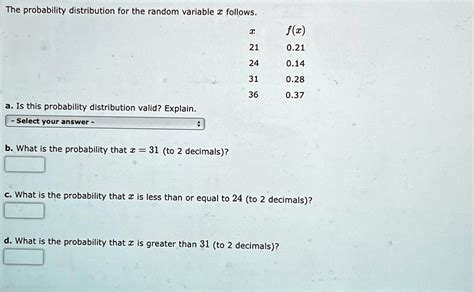 SOLVED The Probability Distribution For The Random Variable X Follows